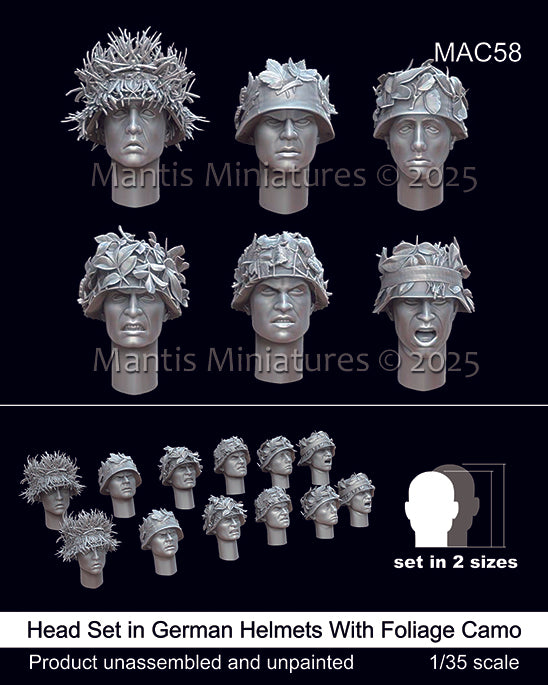 Heads Set 11-German heads with helmet and camouflage WWII – Exter Company