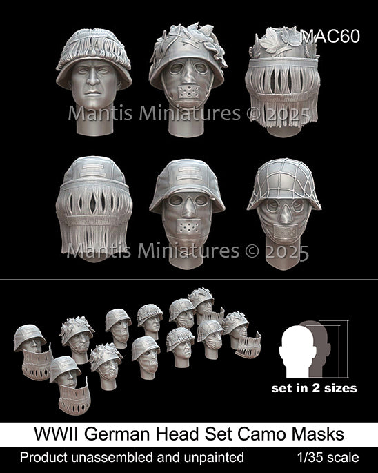 Heads Set 12-German heads with camouflage masks WWII – Exter Company